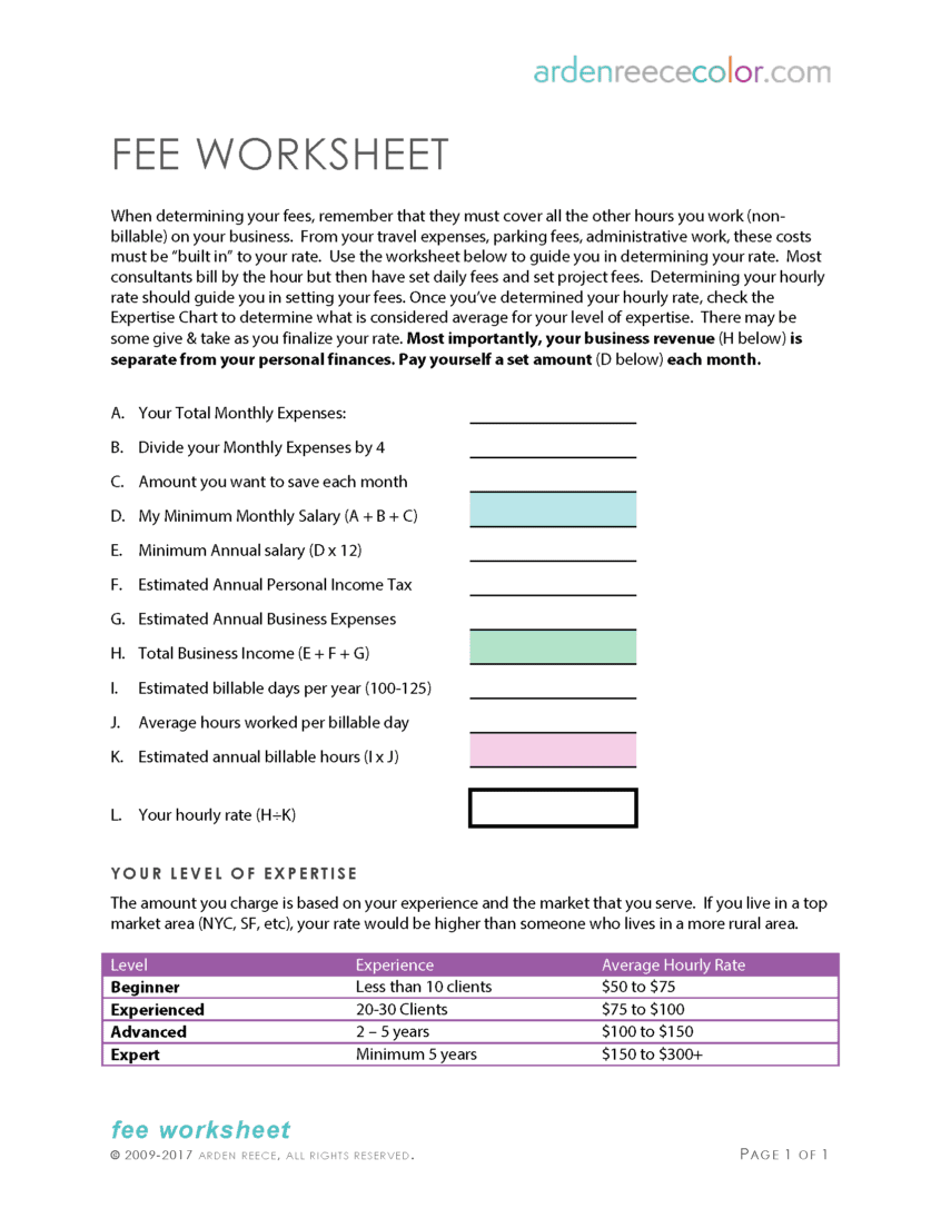 worksheet_fees • Arden Reece, Soul Color Readings, Wayfinding ...